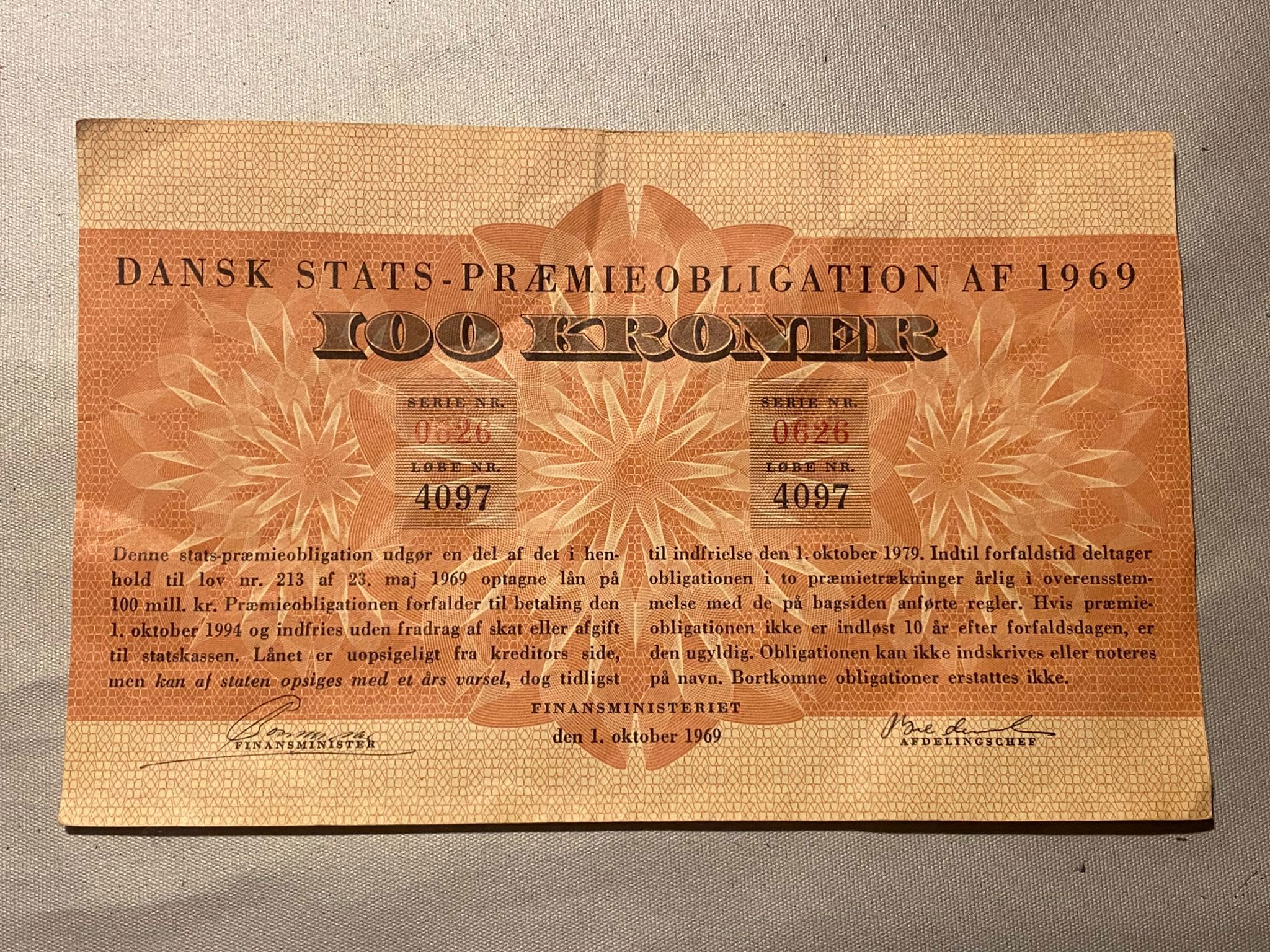 Original dansk stats og præmieobligation | Auktion